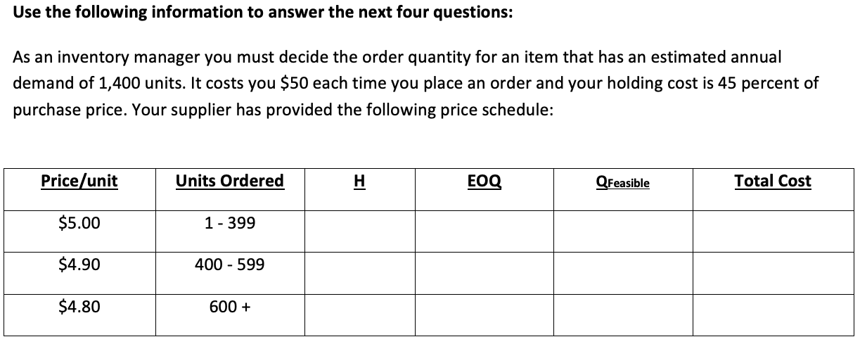 Solved Questions: Is the first EOQ Feasible? What is the | Chegg.com