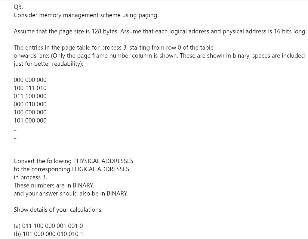 Q3. Consider memory management scheme using paging. | Chegg.com