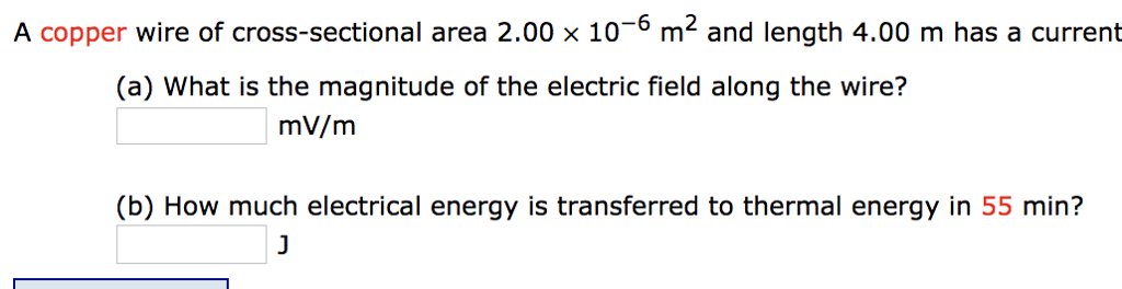 Solved A copper wire of cross-sectional area 2.00 x 10-6 m2 | Chegg.com