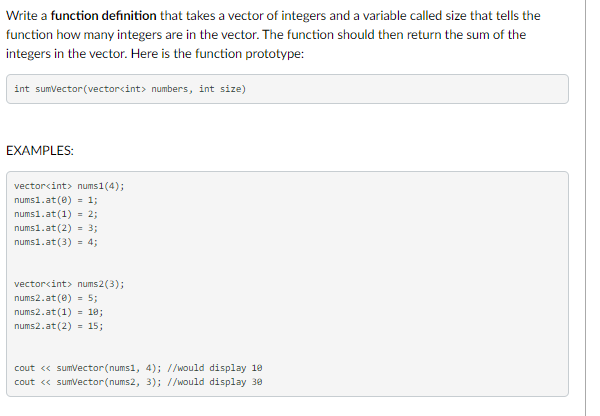 Solved Write A Function Definition That Takes A Vector Of 