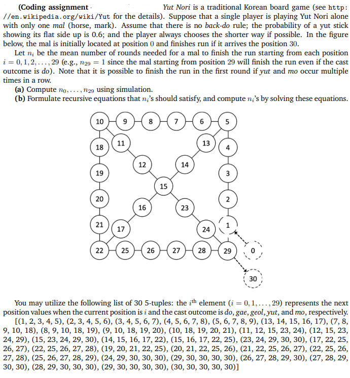(Coding assignment. Yut Nori is a traditional Korean | Chegg.com