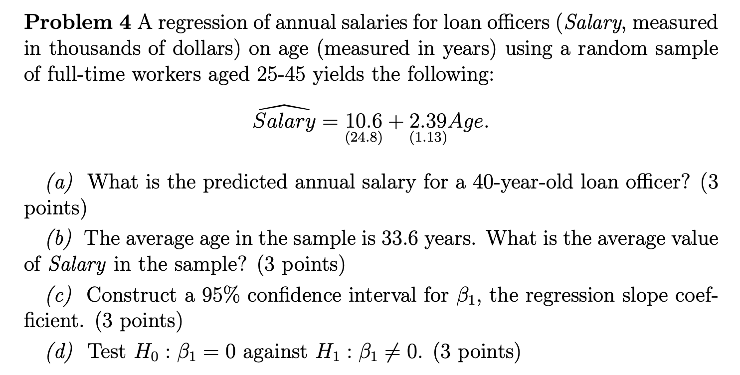 Solved Problem 4 A regression of annual salaries for loan | Chegg.com