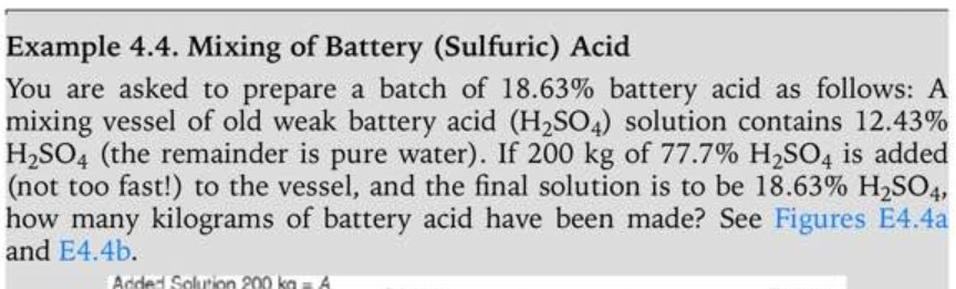 Example 4.4. Mixing of Battery (Sulfuric) Acid You | Chegg.com