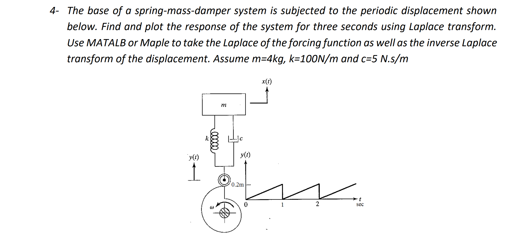 Solved 4- The base of a spring-mass-damper system is | Chegg.com