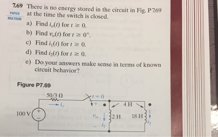 Solved 7.69 There is no energy stored in the circuit in Fig. | Chegg.com