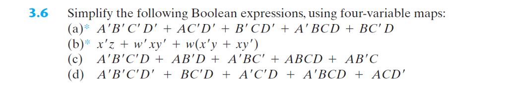 Solved 3.6 Simplify the following Boolean expressions, using | Chegg.com