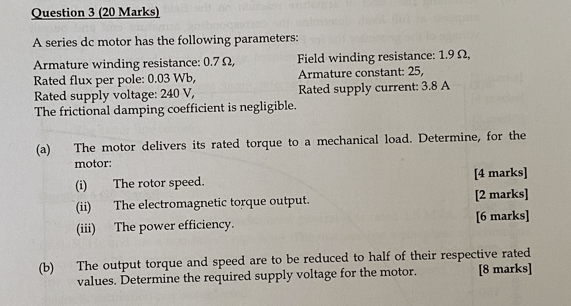 Solved A series dc motor has the following parameters: | Chegg.com