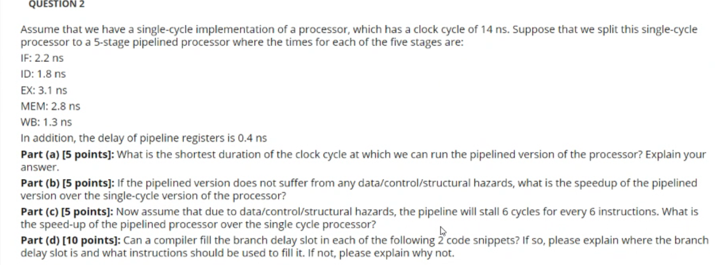 Solved QUESTION 2 Assume that we have a single-cycle | Chegg.com