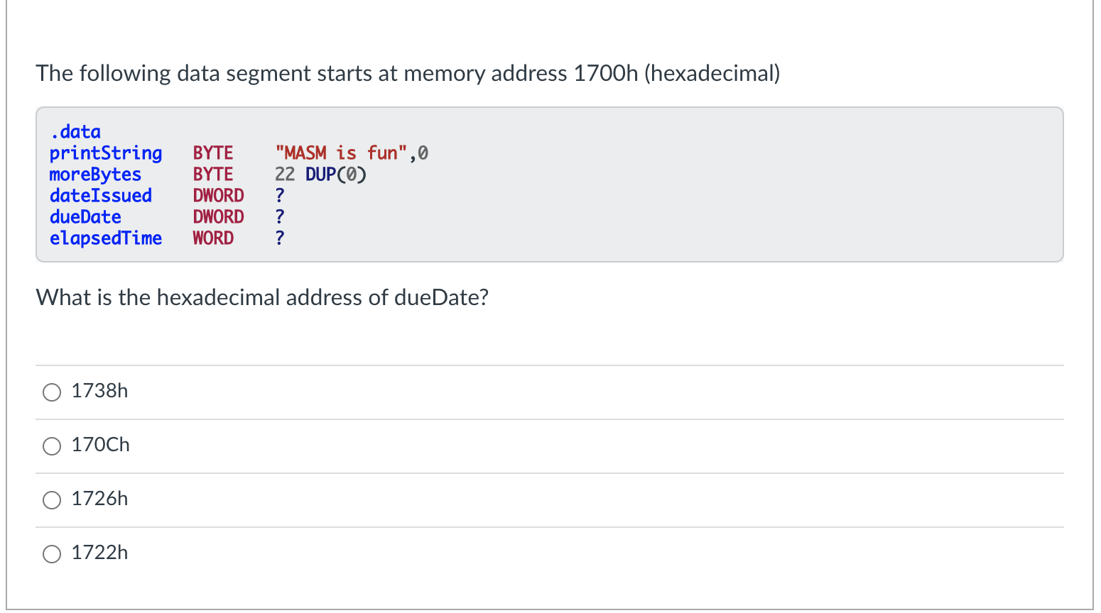 Solved The following data segment starts at memory address | Chegg.com