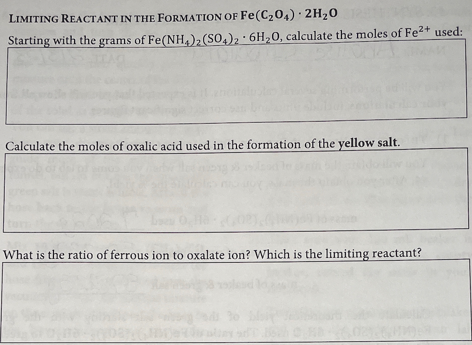 Solved The Ratio of Fe(NH4)2(SO4)2 x 6 H2O to green salt is | Chegg.com