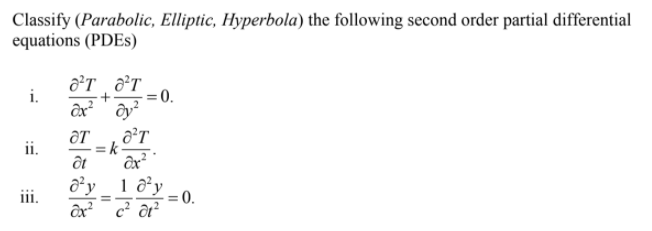 Solved Classify (Parabolic, Elliptic, Hyperbola) the | Chegg.com