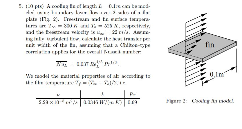 Solved 5. (10 pts) A cooling fin of length L = 0.1 m can be | Chegg.com