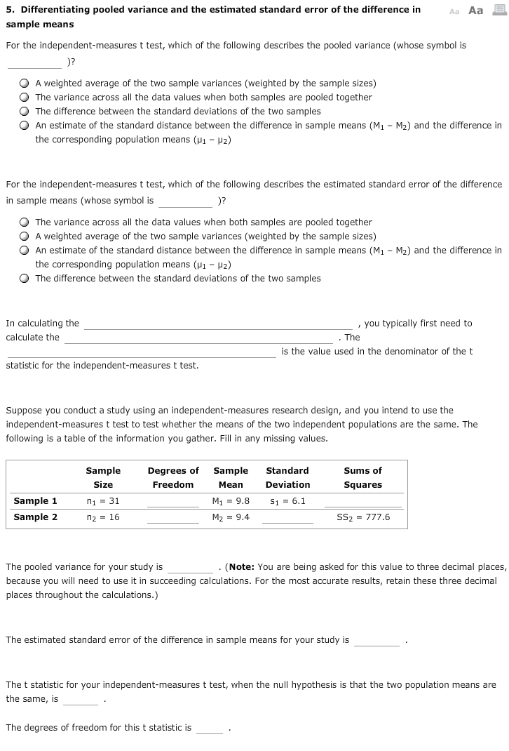 Solved 5. Differentiating pooled variance and the estimated | Chegg.com