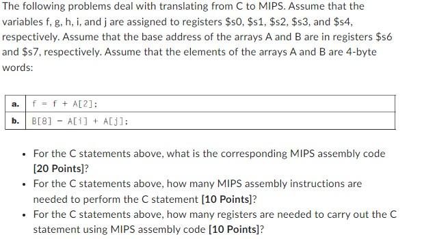 Solved The following problems deal with translating from C | Chegg.com