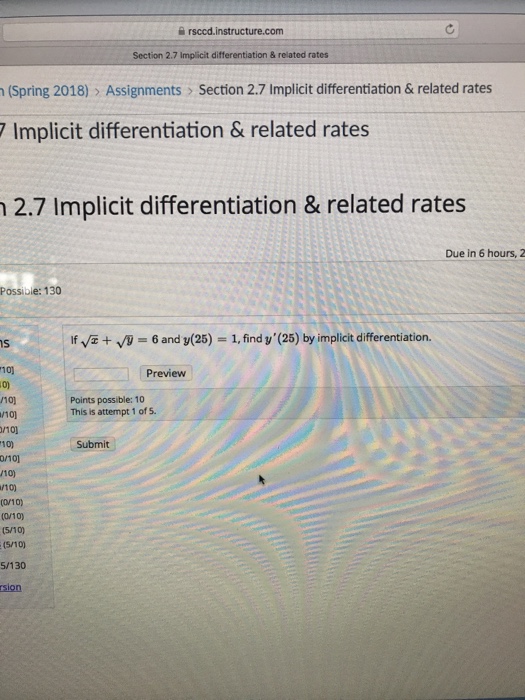 Solved rsccd.instructure.com Section 2.7 Implicit | Chegg.com