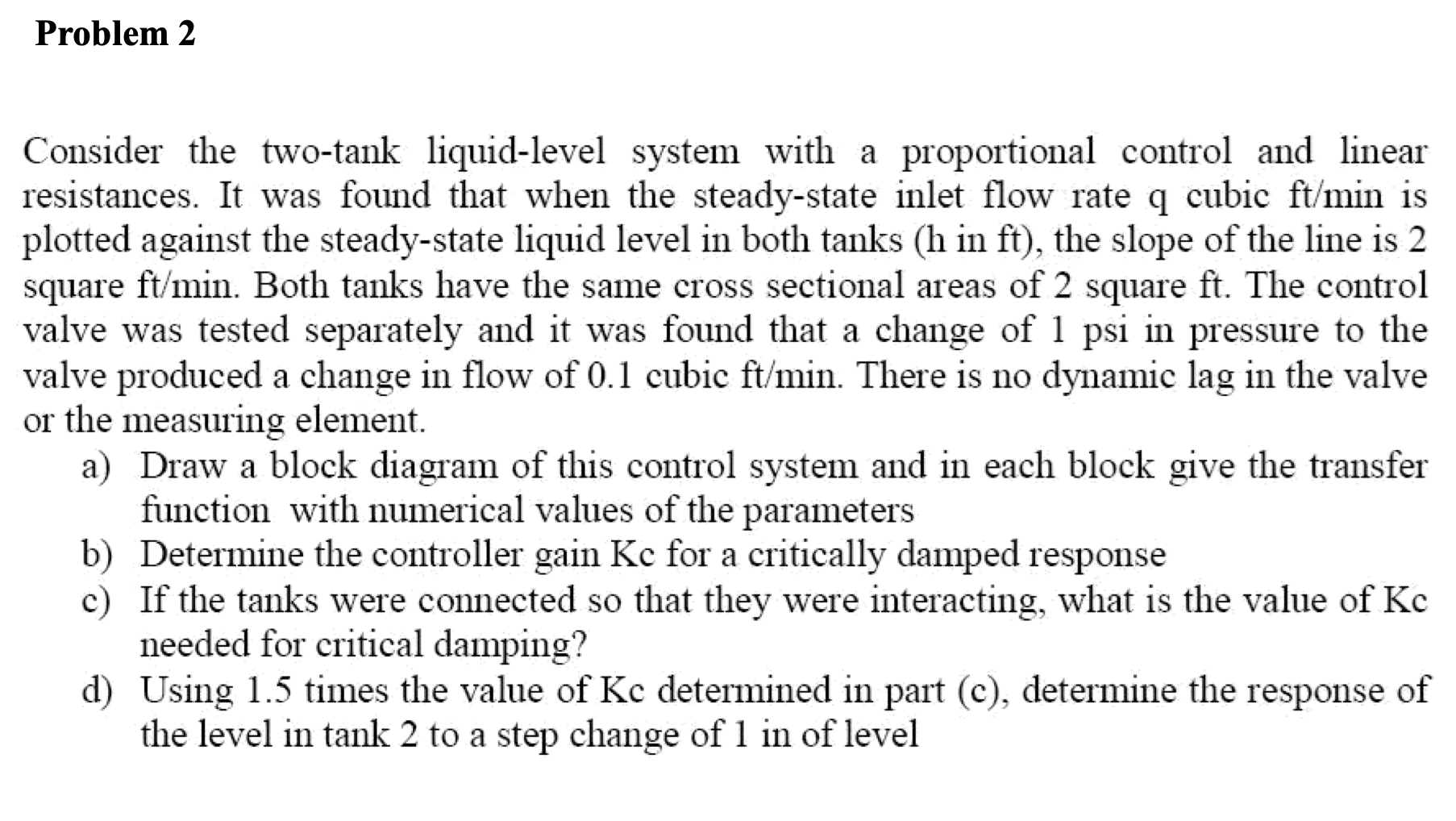 Consider the two-tank liquid-level system with a | Chegg.com