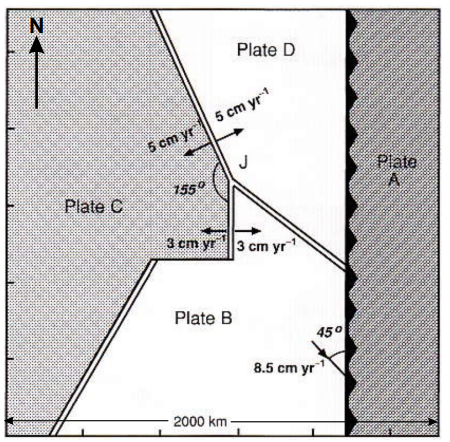 Solved Draw on the map : the plates' geometry when the J | Chegg.com