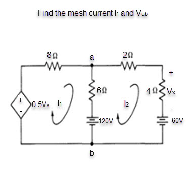 Solved Find the mesh current l1 and Vab 80 a 20 WW + 60 | Chegg.com