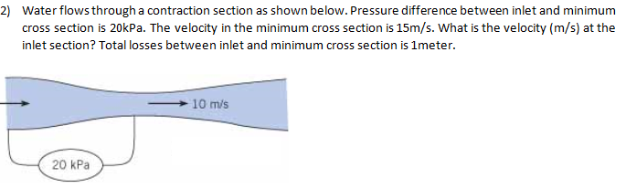Solved 2) Water flows through a contraction section as shown | Chegg.com