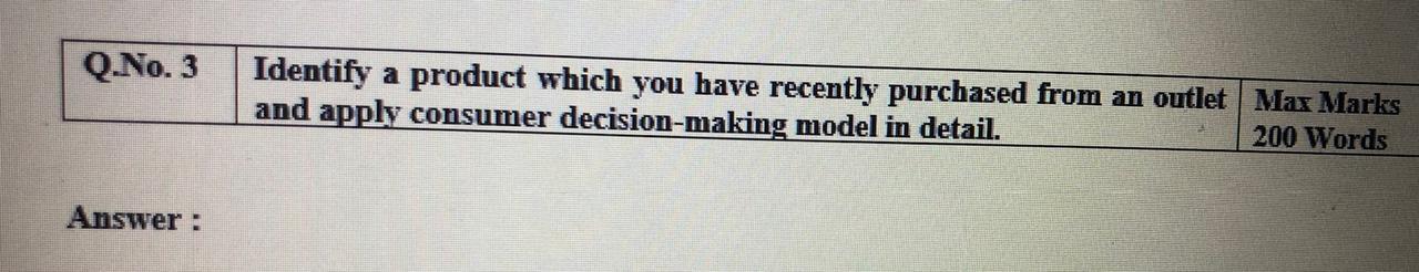 Solved Q.No.3 Identify a product which you have recently | Chegg.com