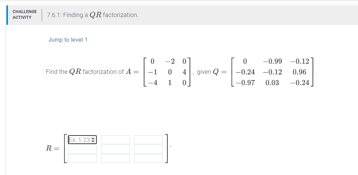Solved Challenge Activity 7 6 1 Finding A Qr Factorization