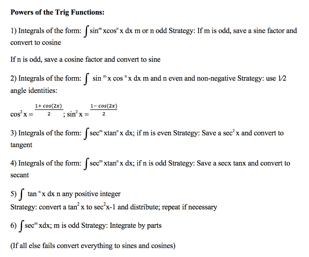 Solved Powers of the Trig Functions: 1) Integrals of the | Chegg.com
