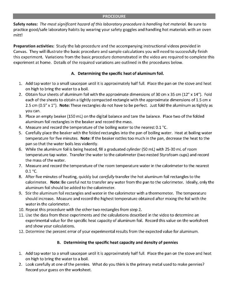 Calorimetry Worksheet Version: August 24, 2020 | Chegg.com