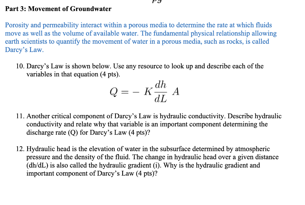 Solved Part 3: Movement of Groundwater Porosity and | Chegg.com