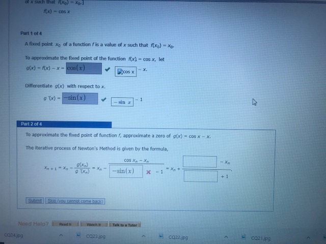 Solved of x such that Rxg) Xo-l Rx)- cos x Part 1 of 4 A | Chegg.com Solved of x such that Rxg) Xo-l Rx)- cos x Part 1 of 4 A | Chegg.com