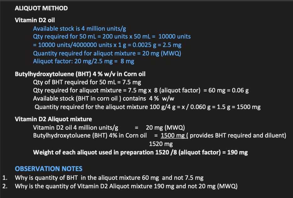 Solved FORMULATION: Vitamin D2 Oral Solution for Children | Chegg.com