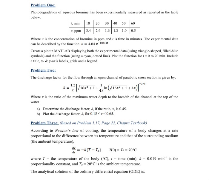 Solved roblem One Photodegradation of aqueous bromine has | Chegg.com
