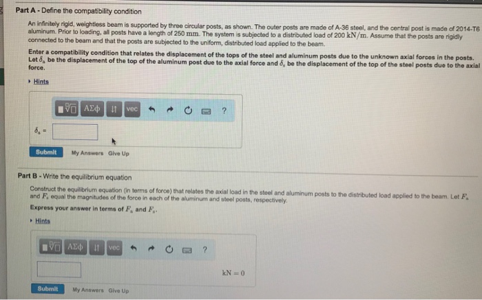 Solved Axial Loads and Statically Indeterminate Systems | Chegg.com
