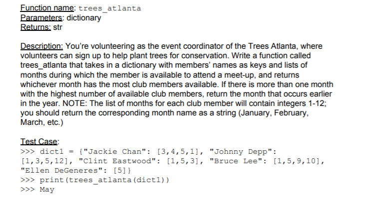Solved Function name: trees atlanta Parameters: dictionary | Chegg.com