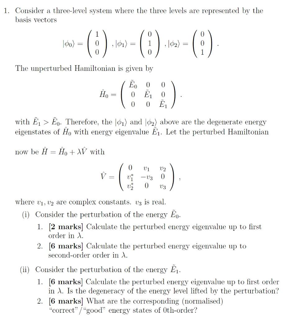 Solved 1. Consider a three-level system where the three | Chegg.com
