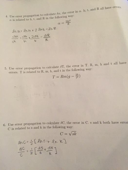 Solved 4 Use error propagation to calculate δ. the error in | Chegg.com