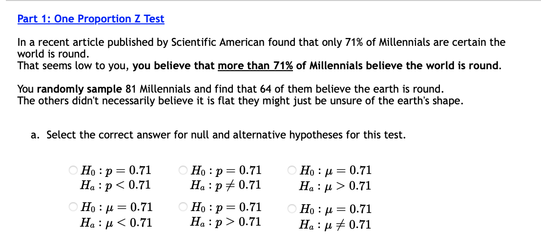 Solved Part 1 One Proportion Z Test In A Recent Article 8443