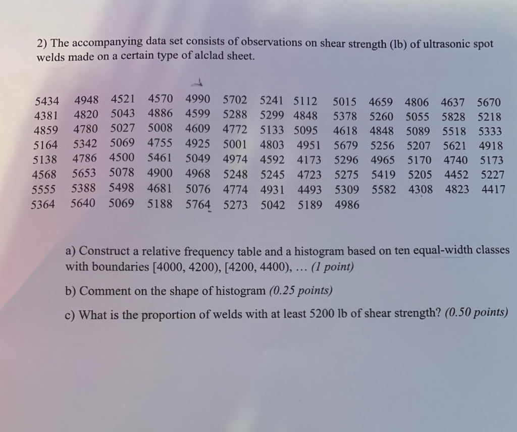 Solved 2) The accompanying data set consists of observations | Chegg.com