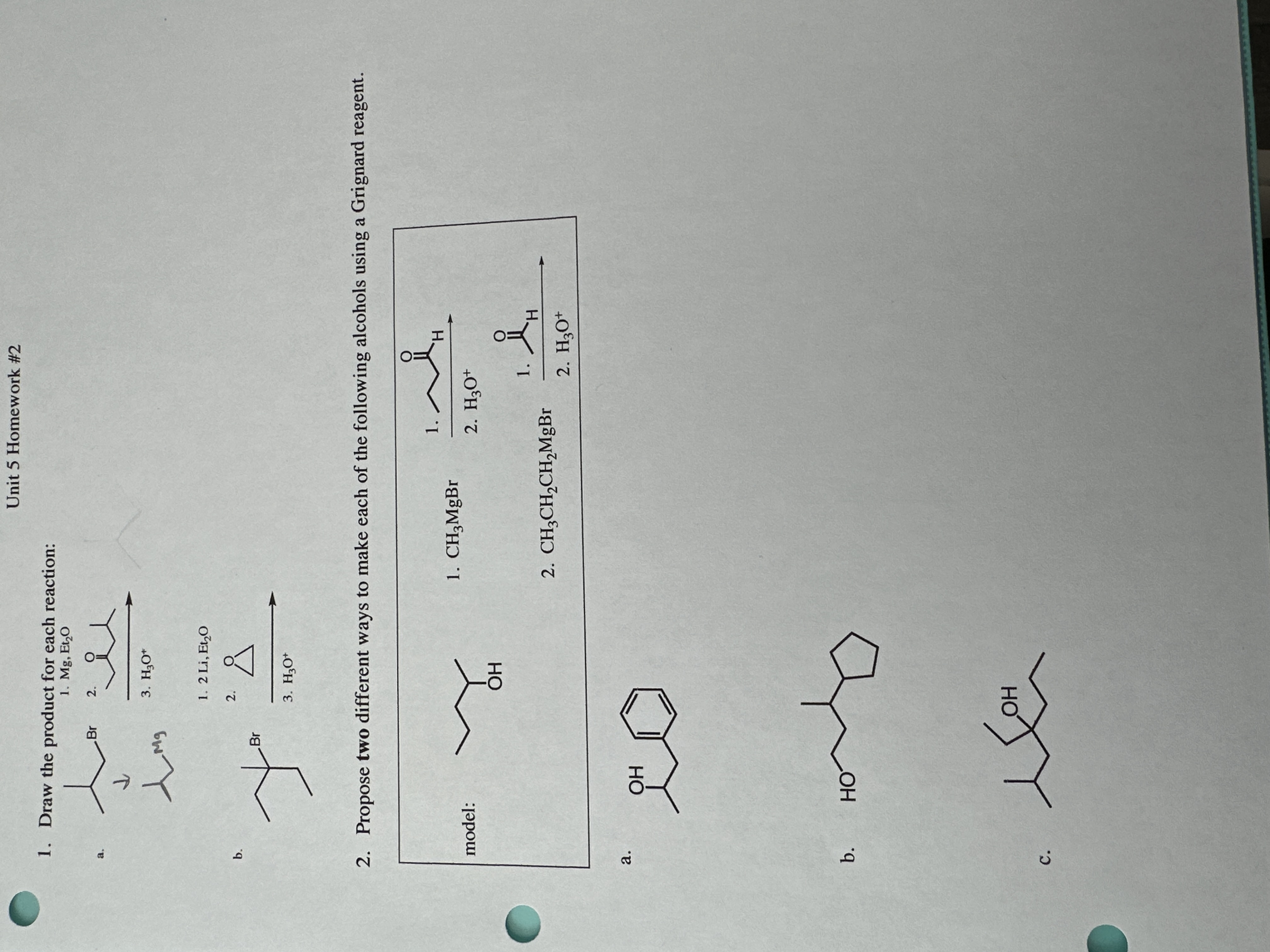 Solved 1. Draw the product for each reaction: a. 1. Mg,Et2O | Chegg.com