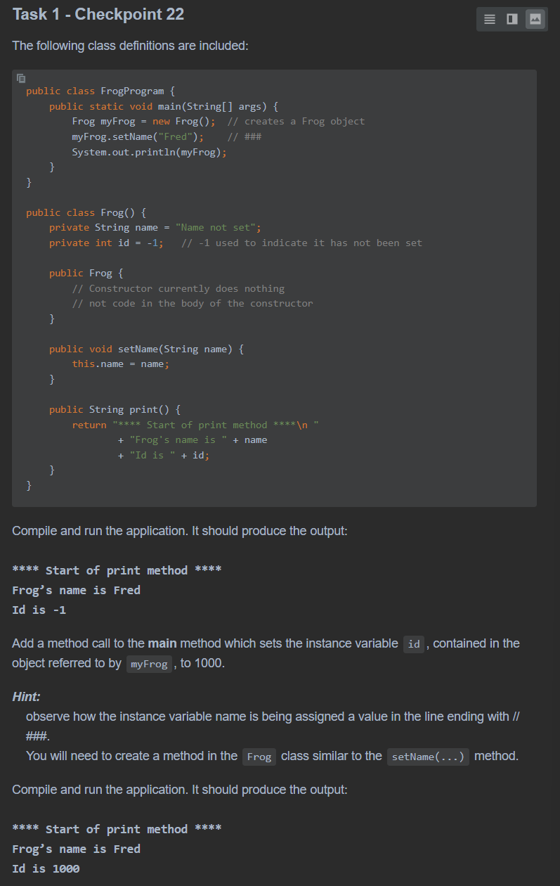 Solved Task 1 - Checkpoint 22 The following class | Chegg.com