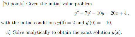 Solved [70 points] Given the initial value problem | Chegg.com