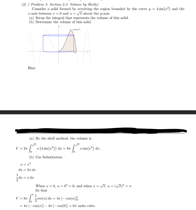 Solved (2) (Problem 3-Section 2.3- Volume by Shells) | Chegg.com