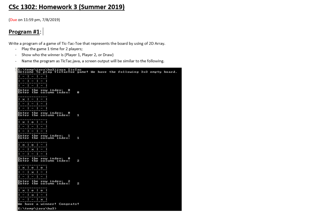 Solved CSc 1302: Homework 3 (Summer 2019) (Due on 11:59 pm, | Chegg.com
