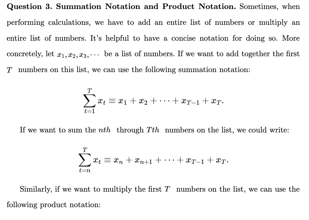 Solved Question 3 Summation Notation And Product Notation