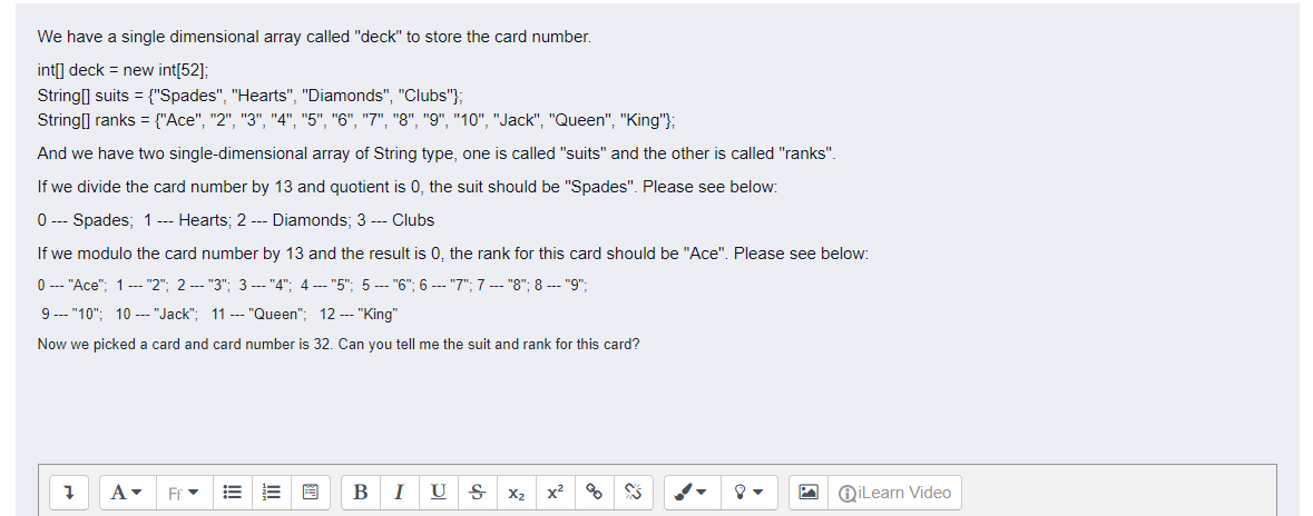 Solved We have a single dimensional array called "deck" to | Chegg.com
