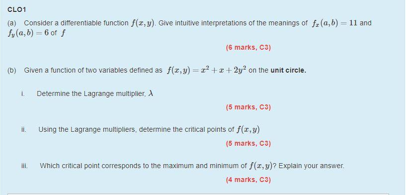 Solved CLO1 (a) Consider a differentiable function f(x, y). | Chegg.com