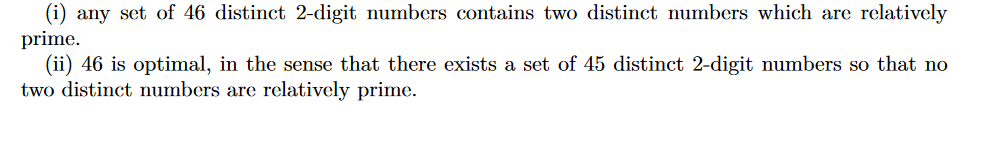 Solved (i) any set of 46 distinct 2-digit numbers contains | Chegg.com