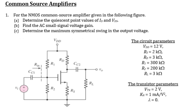 Solved Common Source Amplifiers 1. Forthe NMOS common-source | Chegg.com