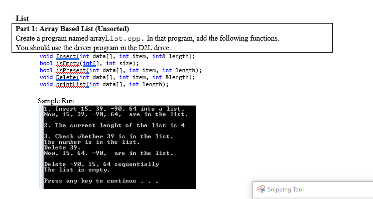 Solved //Driver program for Part 1: Array Based | Chegg.com