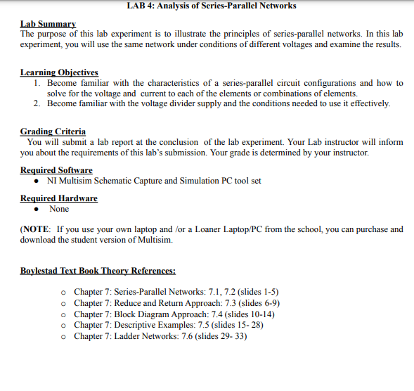 Solved LAB 4: Analysis of Series-Parallel Networks Lab | Chegg.com
