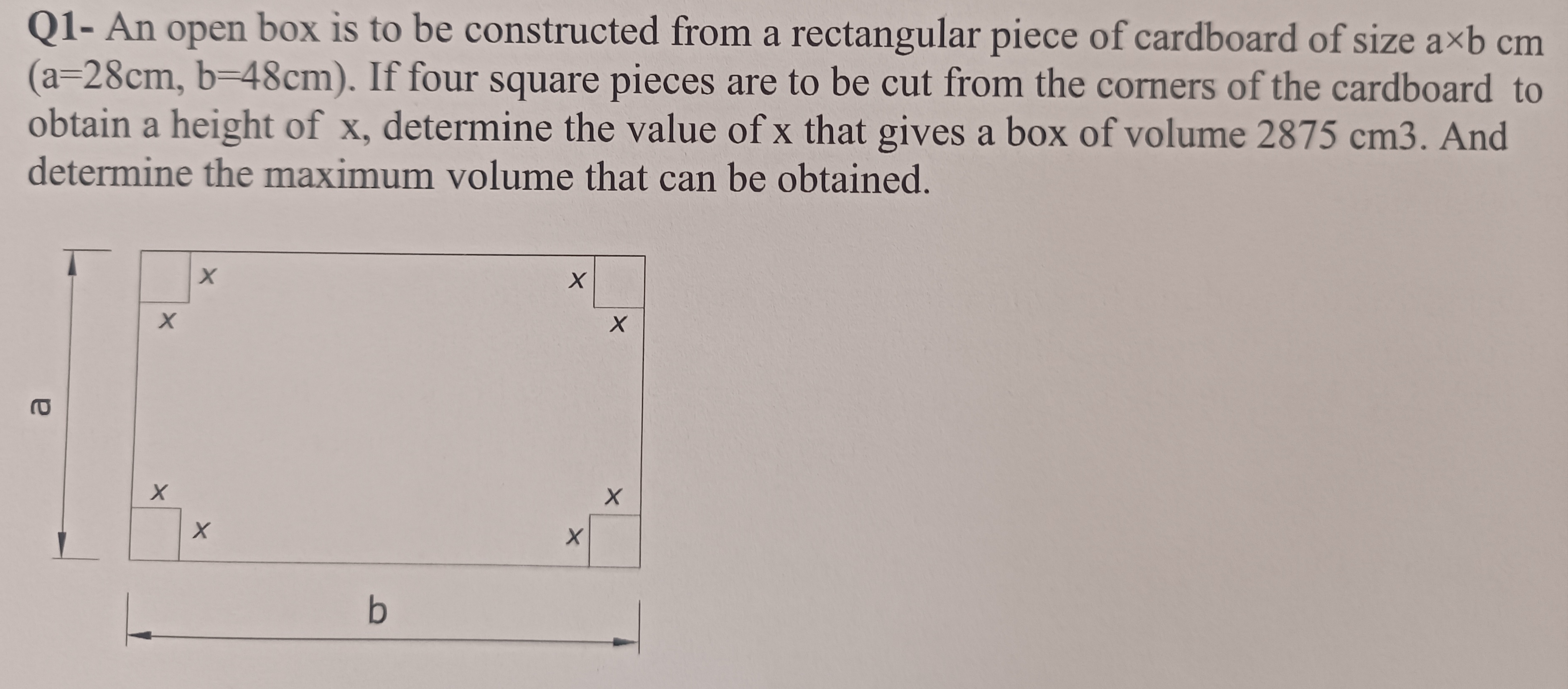 Solved Q1- An open box is to be constructed from a | Chegg.com